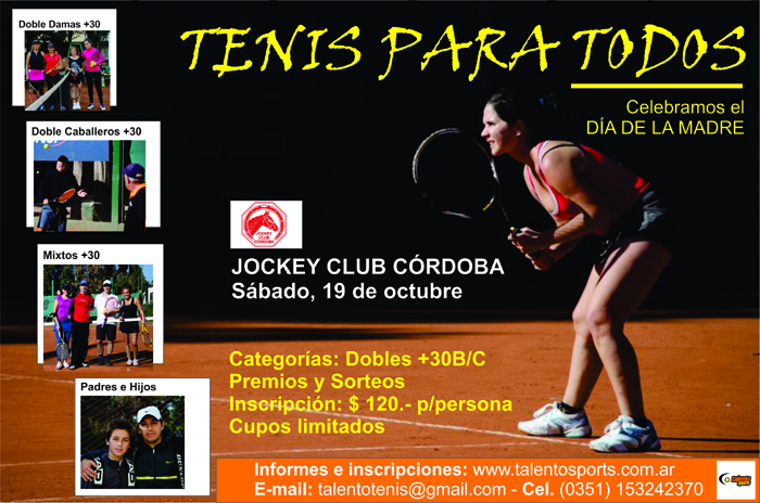 TENIS PARA TODOS- SÁBADO 19/10 – Jockey Club Córdoba